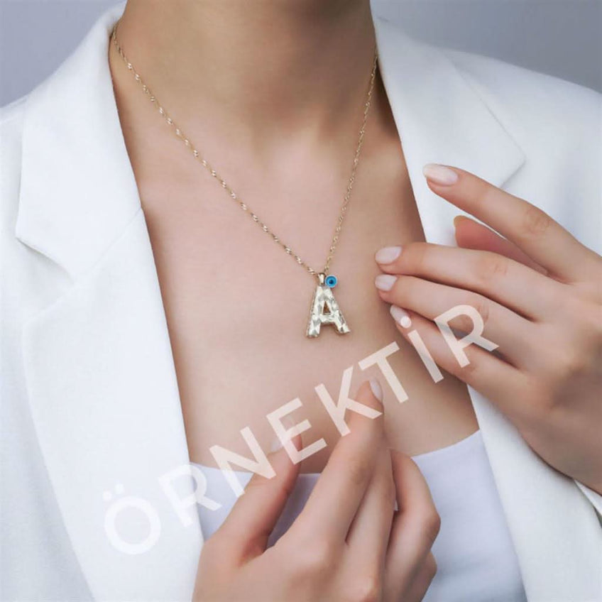 Nazar Boncuklu E Harf Altın Kolye – Tufanlar Kuyumculuk