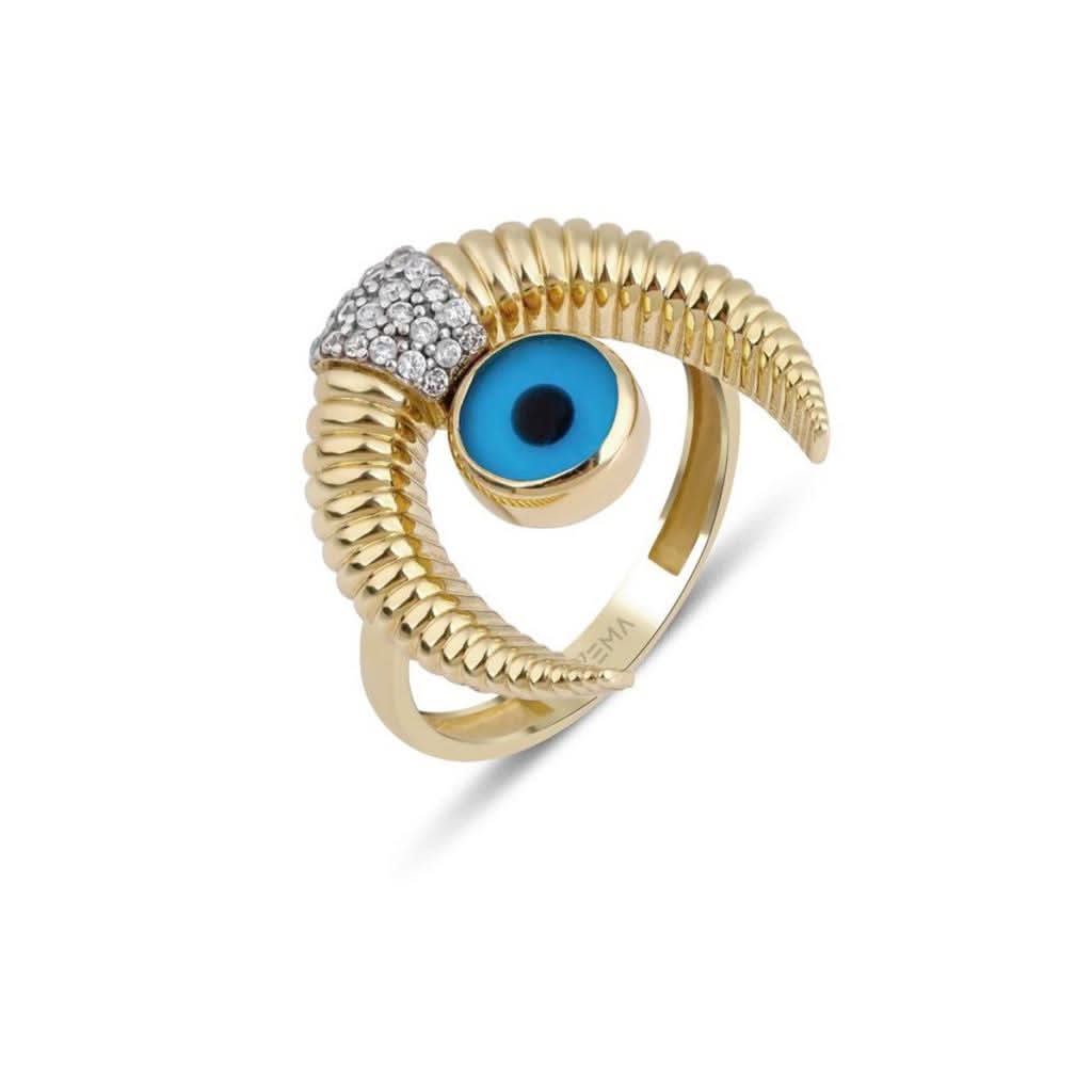 Nazar Boncuklu Hilal Altın Yüzük – Tufanlar Kuyumculuk